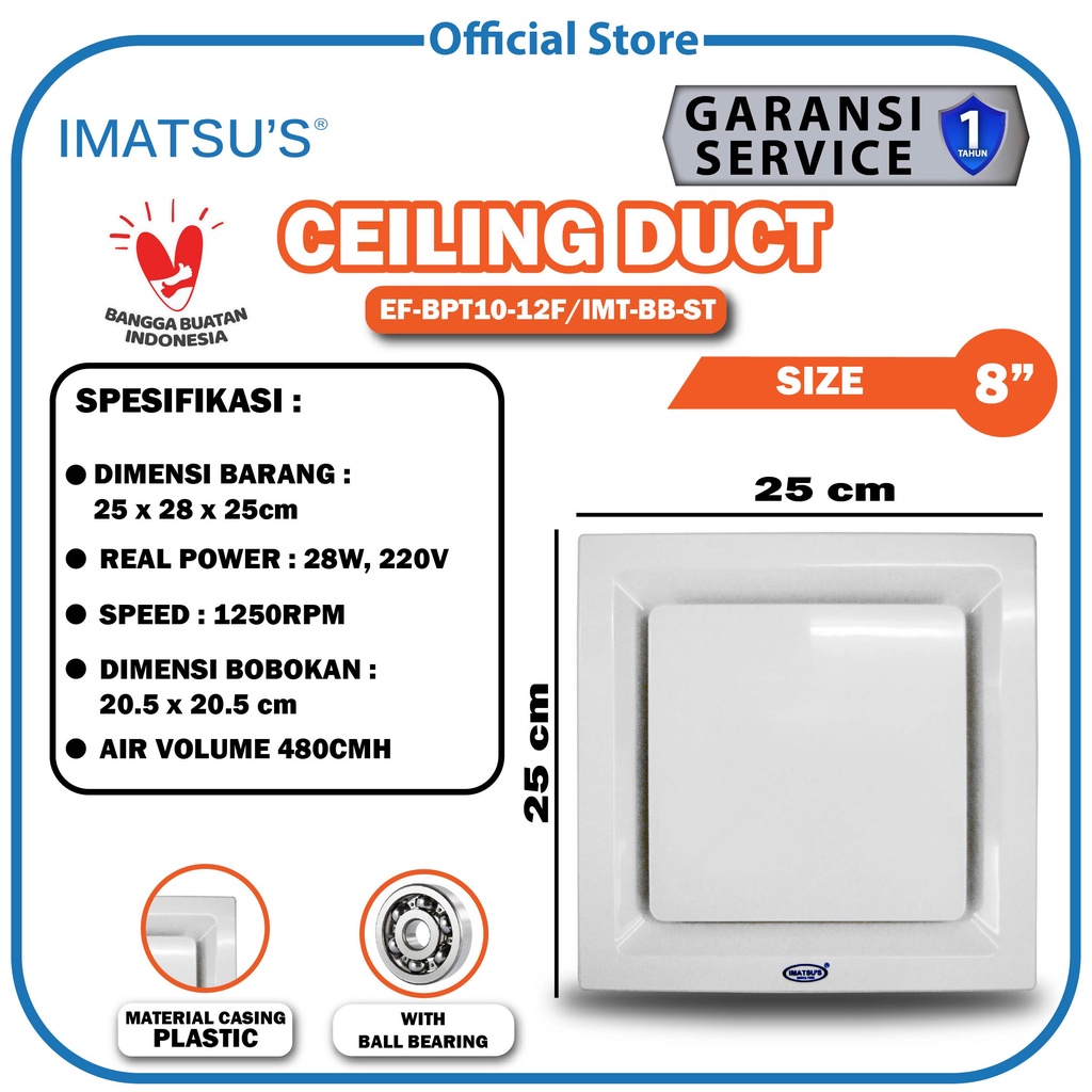 Jual Exhaust Plafon/Exhaust dinding tembok 8 Inch/Exhaust Fan Imatsu EF ...