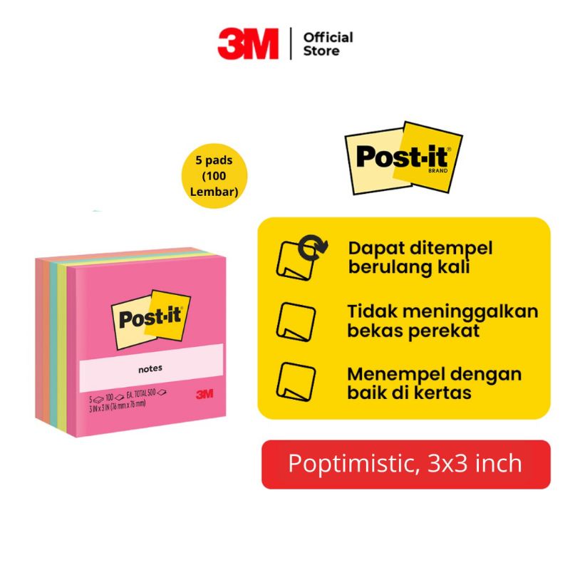 Jual Memo stick/Sticky note/Pos-It 654 3M warna ( 1pak/5wrn ) | Shopee ...