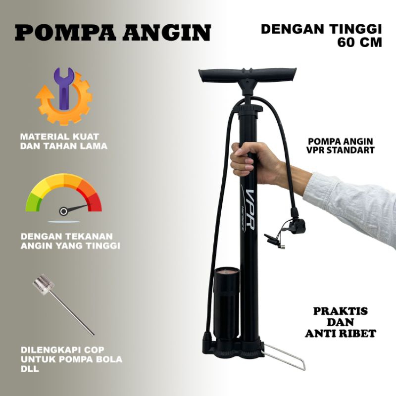 Jual ( Pplus ) Pompa Angin Sepeda Motor Mobil Tabung Meter Black / High ...