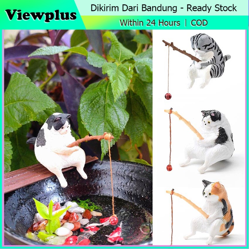 Jual Hiasan Aquarium Miniatur Ornamen Kucing Mancing RUNNY Fish Tank ...