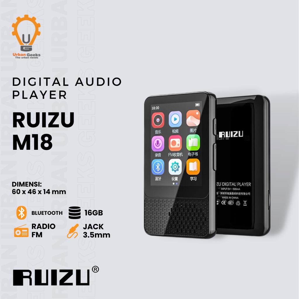 Jual RUIZU M18 Bluetooth HiFi DAP MP3 Player Touchscreen 16GB Built in ...