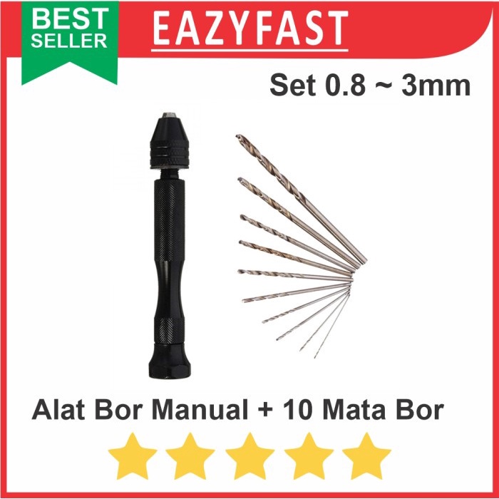 Jual Alat Bor Mini Manual Drill Twist Set 10 Mata Bor HSS Bit Kayu ...