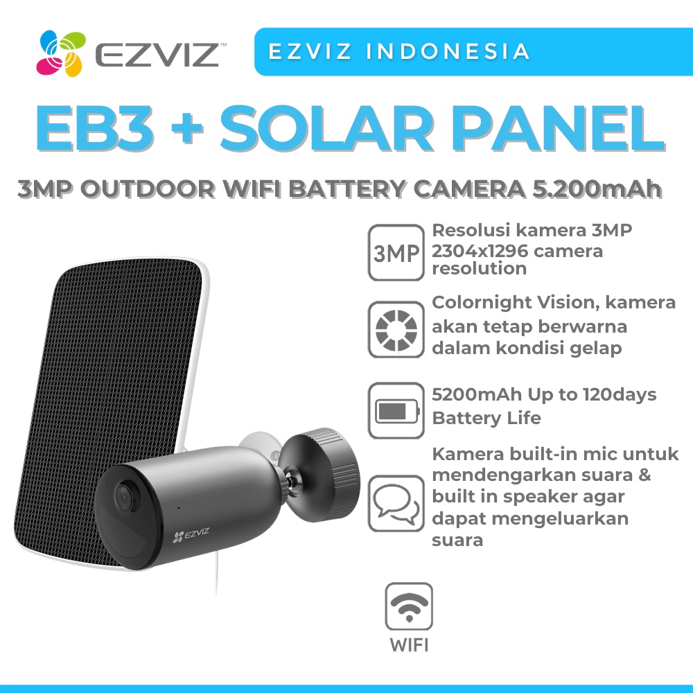 Jual EZVIZ EB3 + SOLAR PANEL 3MP OUTDOOR WIFI BATTERY CAMERA 5.200MAH ...