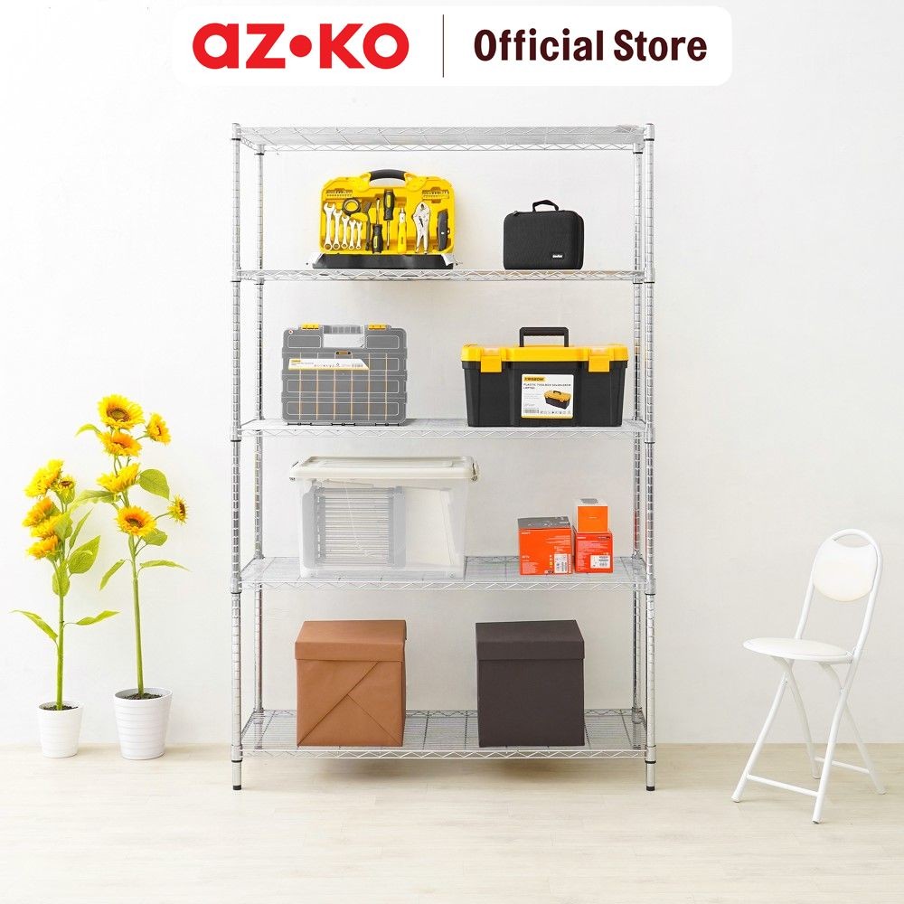 Jual AZKO Krisbow 121X45X190 cm Rak Kawat 5 Tingkat Chrome Wire Storage ...
