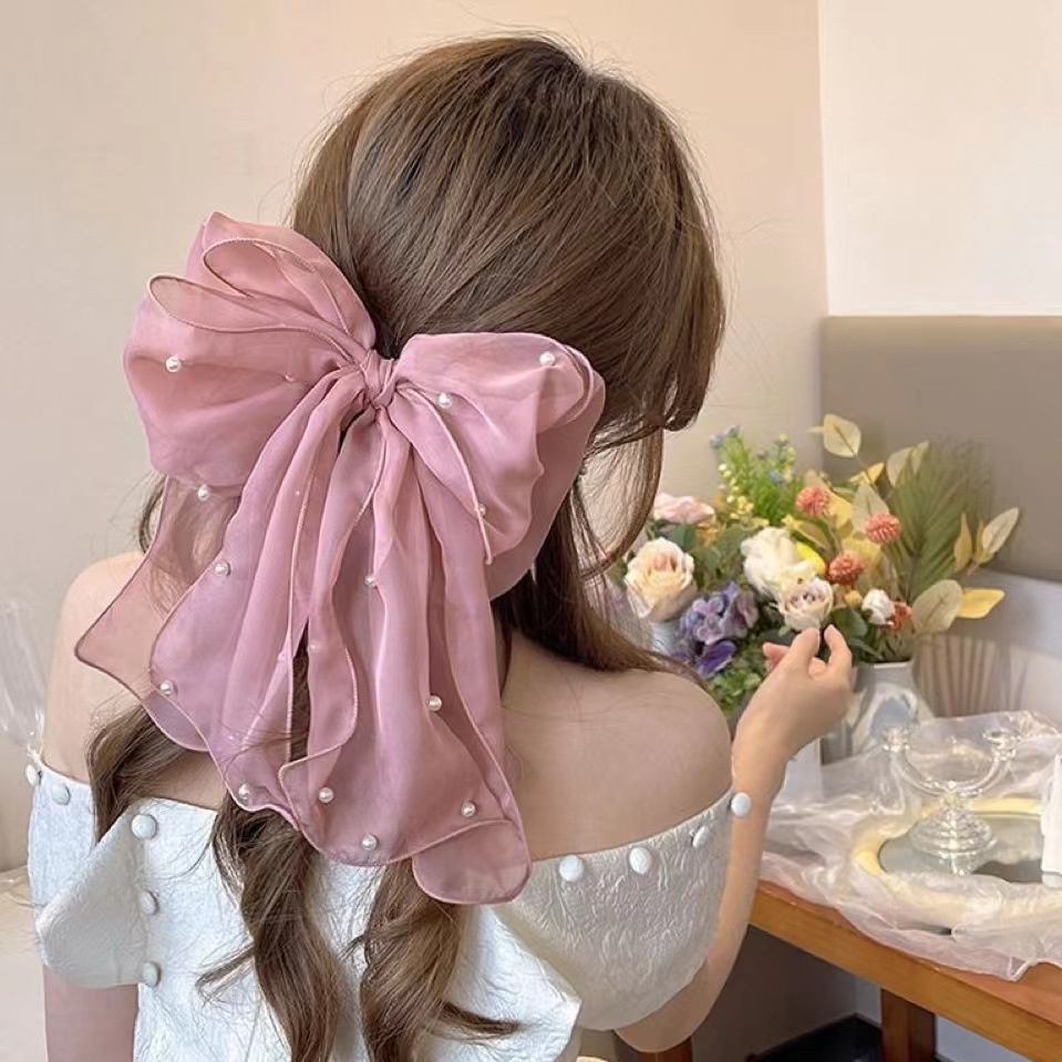 Jual Town Shell - Villo Pearl Ribbon Jumbo Korean Hair Claw Clip ...