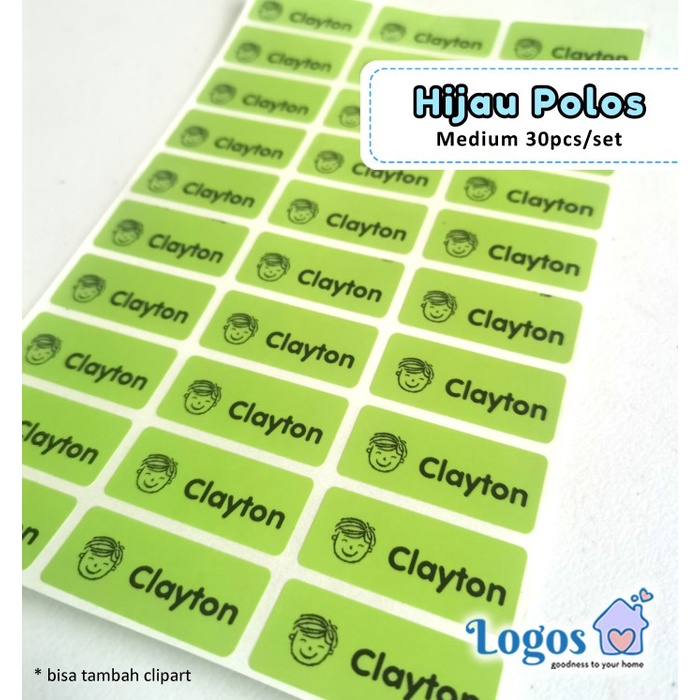 Jual Hijau polos Green Sticker label nama anak waterproof Stiker Ijo ...