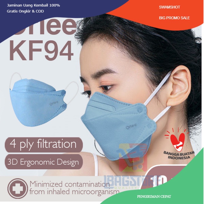 Jual Masker KF94 KF 94 Orlee 4ply earloop Biru Blue Embos Kemenkes isi 10 - Biru | Shopee Indonesia