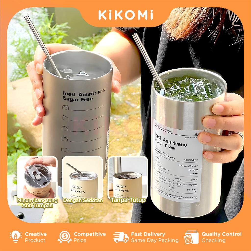 Jual Tumbler Kopi Cup Stainless Steel Portable 300ml & 600ml Free Sedotan - KK | Shopee Indonesia