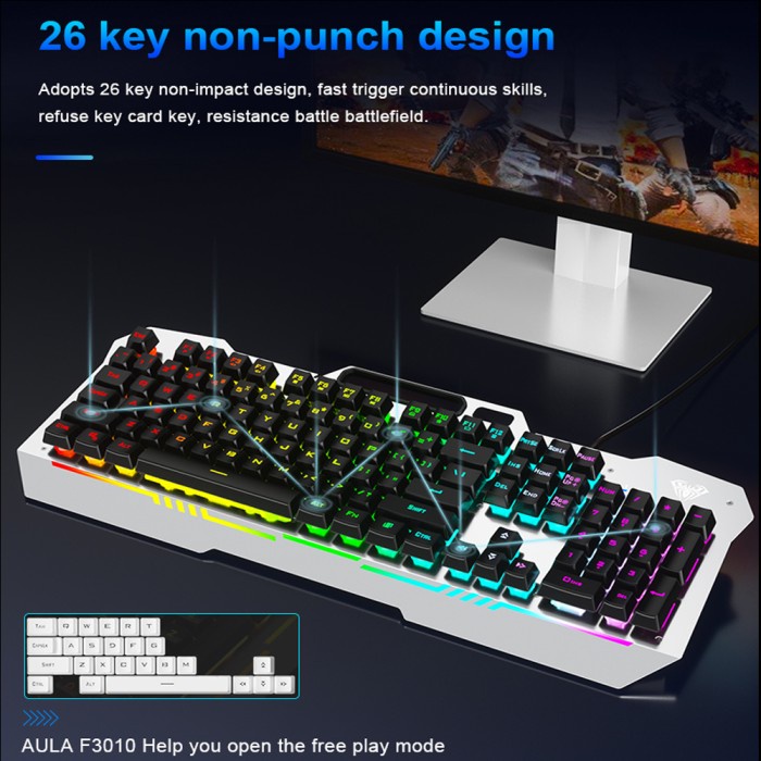 Jual Keyboard Gaming Membrane AULA F-3010 Rubber Dump-NEW R LED ...