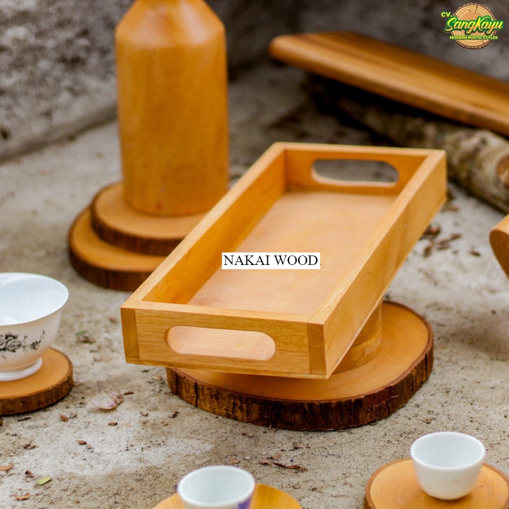 Jual Nampan kayu + handle 33x14x4 cm Wooden Tray kotak serbaguna baki ...