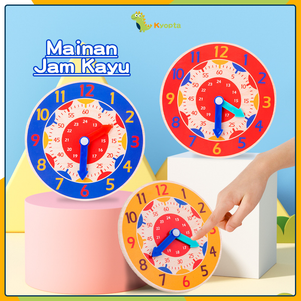 Jual Kyopta Jam anak kayu Belajar jam anak mainan edukasi Wooden Clock ...