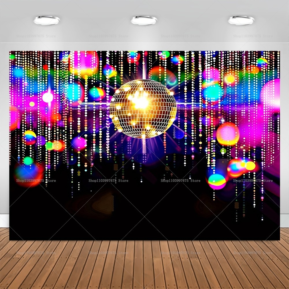 Jual 70s 80s 90s Disco Party Backdrop Retro Club Neon Ball Stage Disco ...