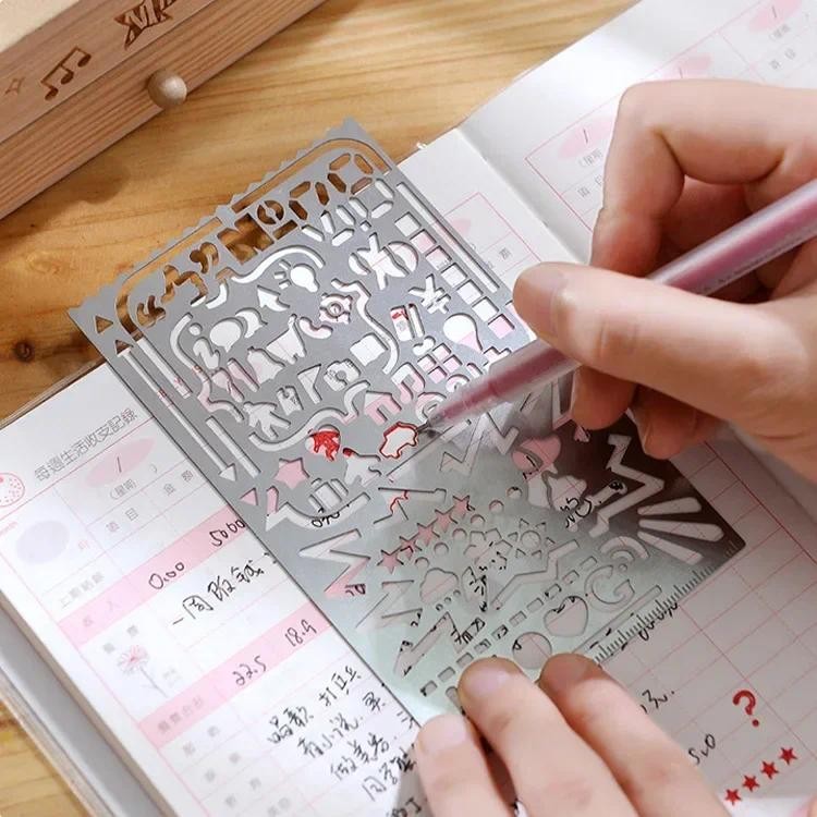 Jual Multifunctional Stainless Steel Hollow Ruler Cat Geometric Figure ...