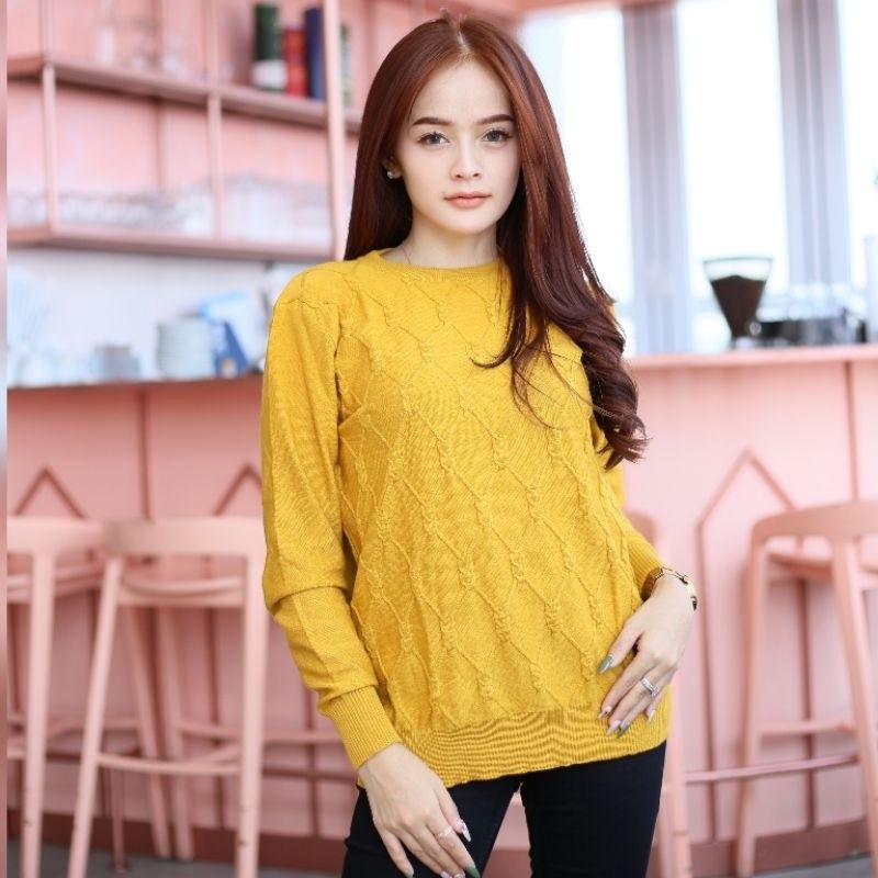 Jual HANA KNIT TOPS Atasan rajut katun halus adem tangan panjang wanita sweater cewe hijab ...