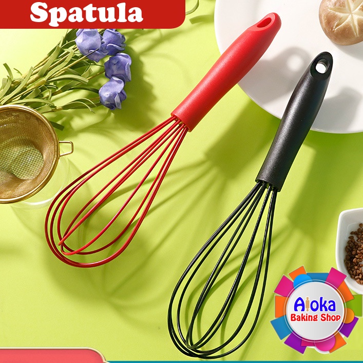 Jual Kocokan Telur Silikon / Whisk Silicone 26 30cm Hitam Merah Gagang ...