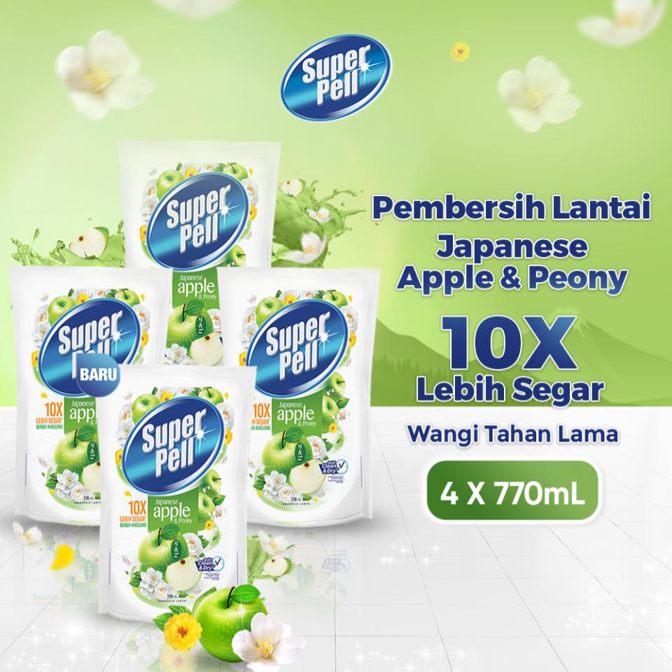 Jual SuperPell Pembersih Lantai Pel Lantai Harum & Wangi Japanese Apple & Peony 770 mL x4 ...