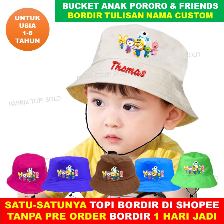 Jual Topi Anak Pororo & Bucket Pororo Penguin & Friends Bisa Bordir ...