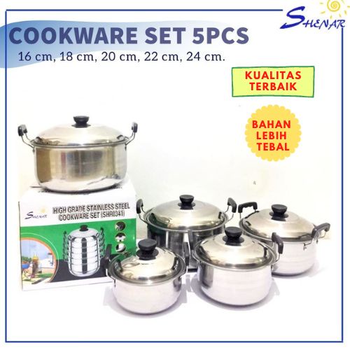Jual PANCI 5 SET STAINLESS STEEL / PANCI 5 SET MASAK ANTI LENGKET ...
