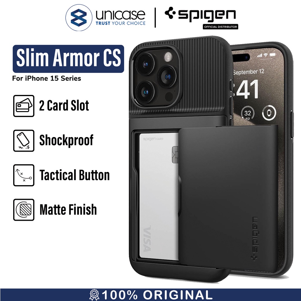 Jual Case iPhone 15 Pro Max Plus Spigen Slim Armor Card Slot Wallet ...