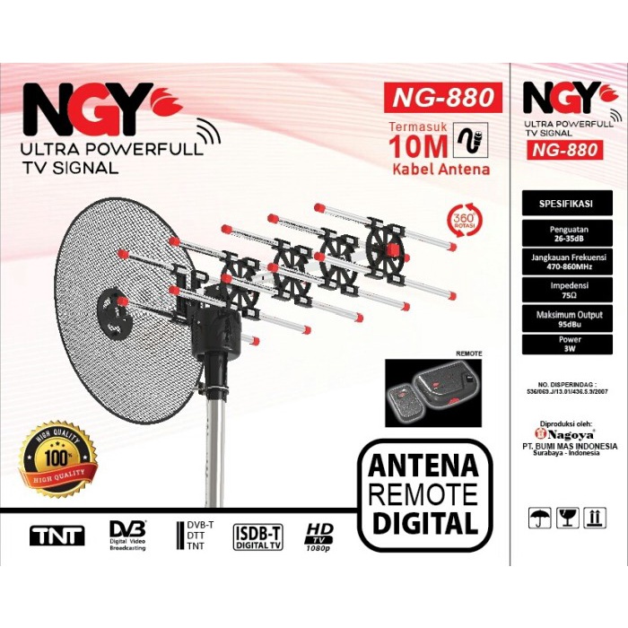 Jual Antena TV Outdoor NAGOYA NGY Antenna Remote 880 NG880AR Digital Jaring | Shopee Indonesia