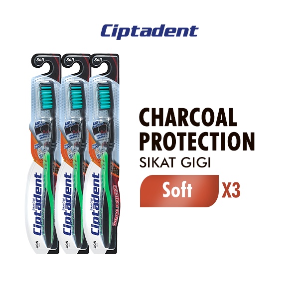 Jual Ciptadent Toothbrush Charcoal Protection x3 | Shopee Indonesia