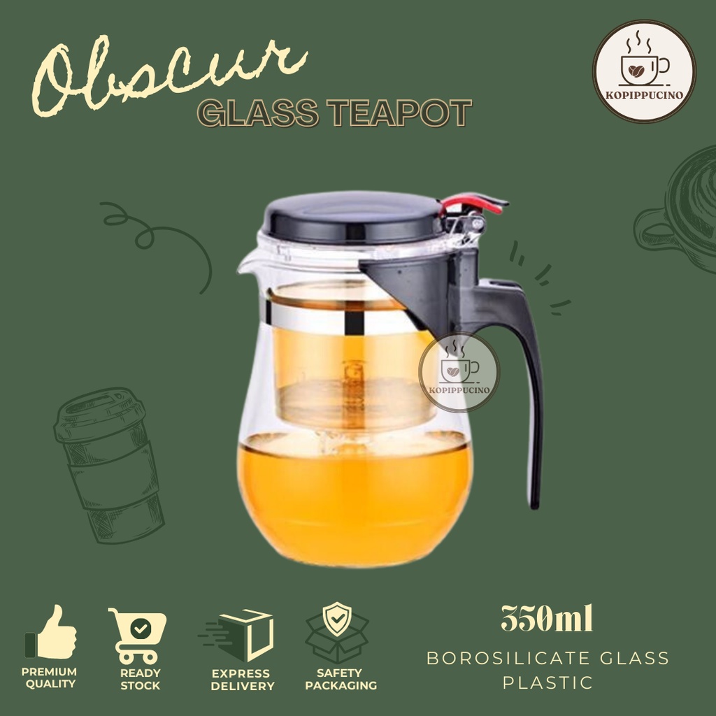 Jual Teko Kaca dengan Saringan Filter Kaca Tutup Hitam Bulat Premium OBSCUR Glass Teapot 350ml ...