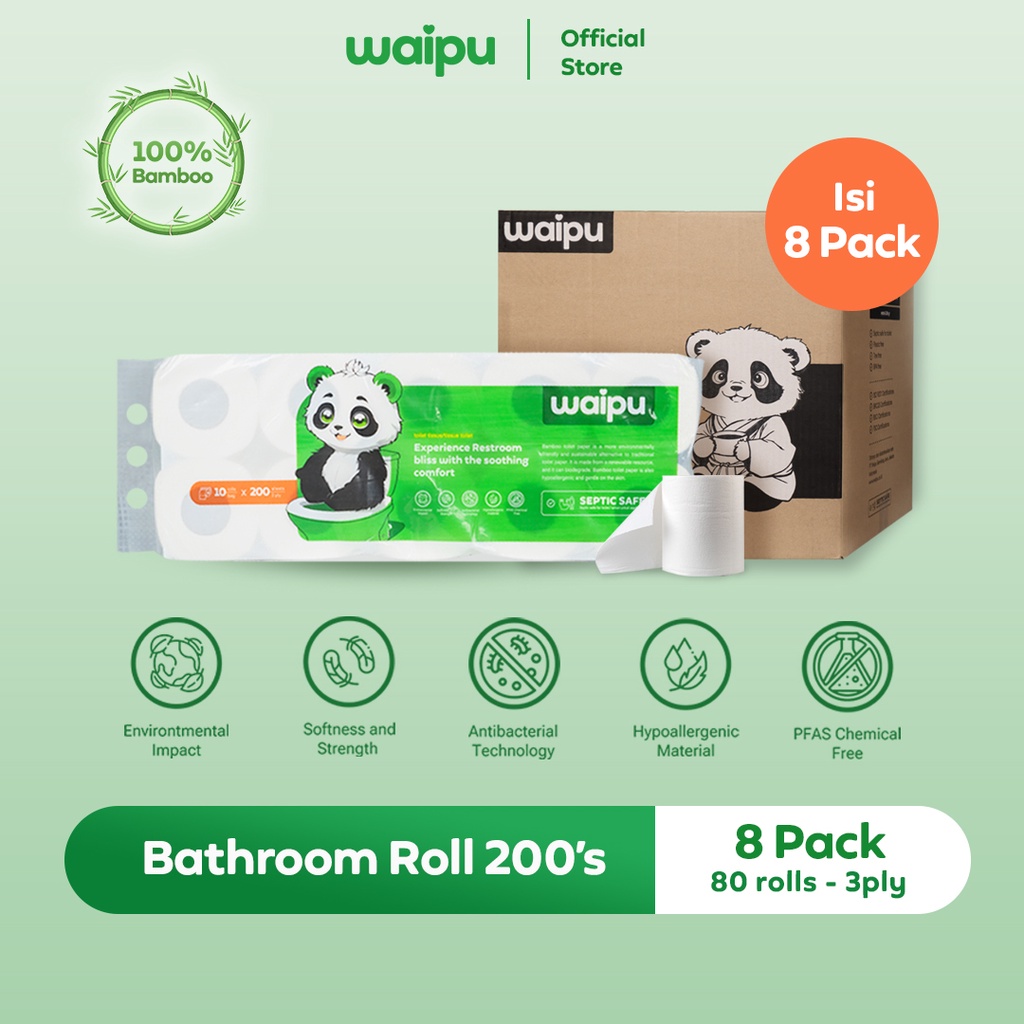 Jual Waipu Premium Bamboo Tissue / Tisu Bambu - Toilet 10 roll 3ply 8 ...