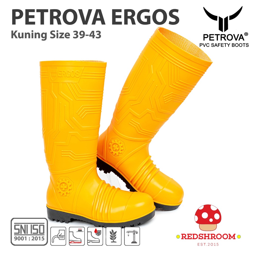 Jual Sepatu Boot Safety Petrova ERGOS Kuning Boots Karet Lokal Toe Cap Besi Nyaman Kuat Lentur ...