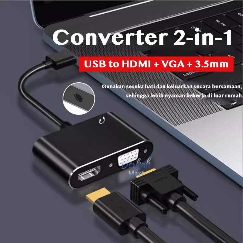 Jual USB3.0 to VGA/HDMI Adapter + Audio 3.5mm Converter Cable 1080p ...
