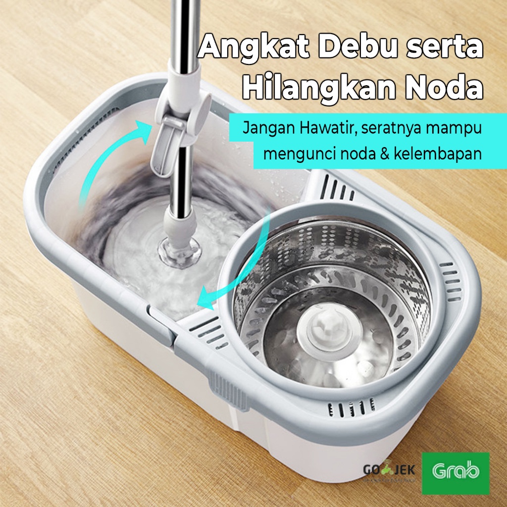 Jual Alat Pel Lantai Ember 2 in 1 Kain Fiber dengan Ember Spin Mop ...