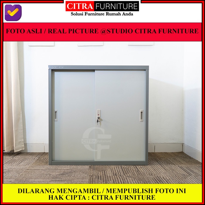 Jual Lemari Arsip Besi 2 Pintu Sliding Pendek|Lemari sleding Kantor Dokumen - TANPA RAKIT ...