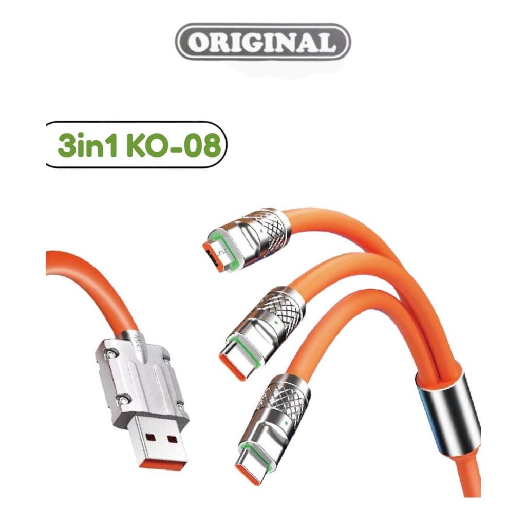 Jual KABEL DATA ORIGINAL 3IN1 KO-08 / Kabel 120w 6A 1200mm fast ...