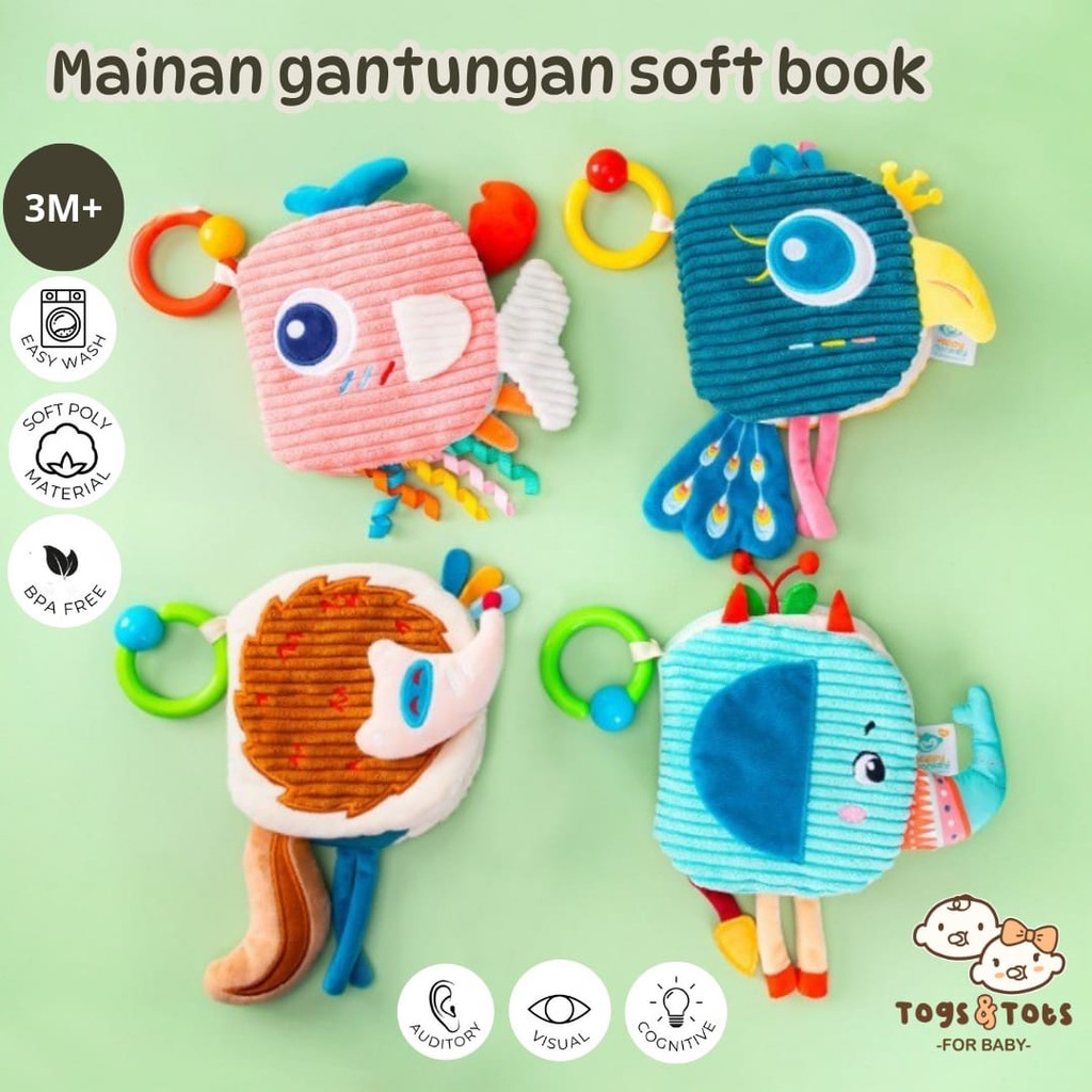Jual ( OTH1075 ) Mainan gantungan soft book genggam sensorik bayi ...