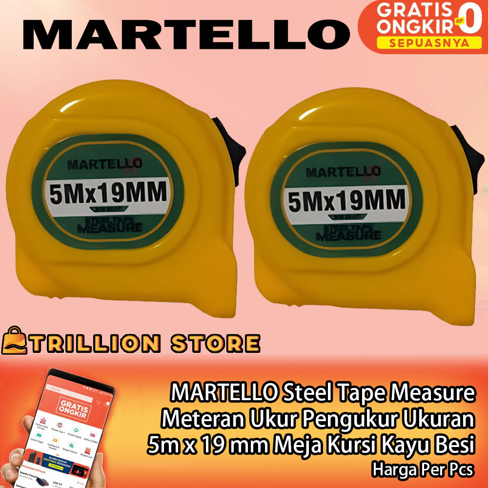 Jual MARTELLO Meteran Alat Ukur Pengukur Mengukur 5mx19mm Steel Tape ...