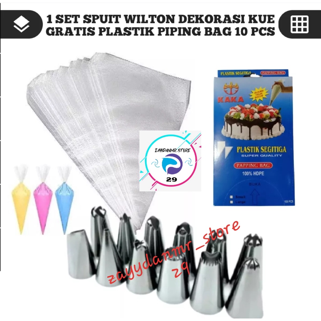 Jual 10 pcs spuit Wilton lokal + plastik segitiga 10 pcs/ dekorasi kue ...