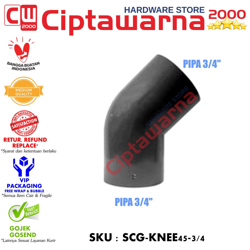 Jual Knee 45 derajat 3/4" AW / Elbow 45 derajat 3/4" Inch AW SCG - CW1 | Shopee Indonesia