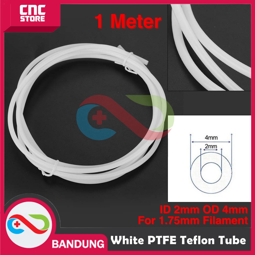 Jual WHITE PTFE TEFLON TUBE 100CM ID 2MM OD 4MM FOR 1.75MM FILAMENT ...