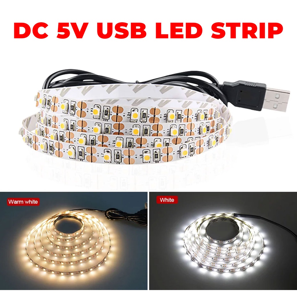 Jual Lampu LED Strip USB DC 5V Putih White Warm White 1M, 2M, 3M, 4M ...