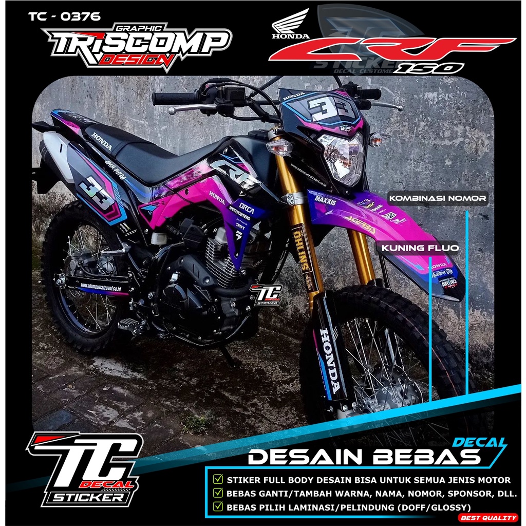 Jual Stiker Decal CRF 150L / CRF 450 Warna Hitam mix Ungu janda premium ...
