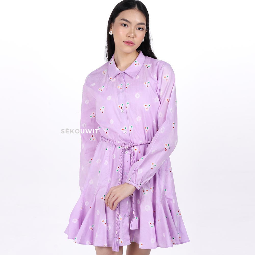 Jual Pansy Batik Jumputan Gored Shirt Dress Lilac | Shopee Indonesia