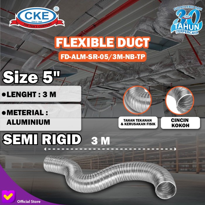 Jual Aluminium Selang Flexible Ducting Semi Rigid 5" Inch 12.5 CM - 3 ...
