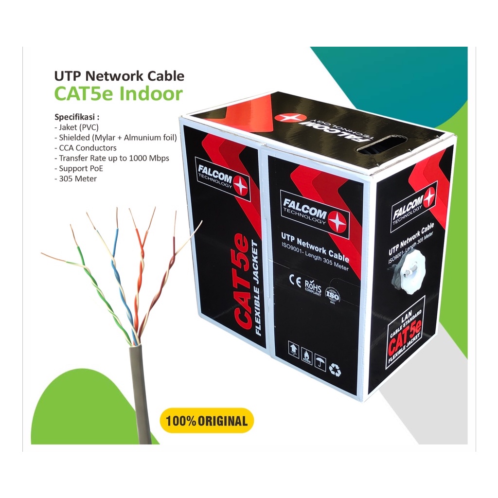 Jual Kabel LAN UTP Cat 5e INDOOR 305 meter Original Falcom Technology | Shopee Indonesia
