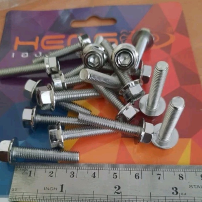 Jual Baut probolt M 6x30 atau drat 10 panjang 3cm Stainless 2Kunci / Hexagon HENG Original ...