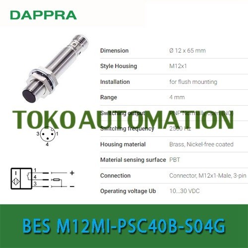 Jual LS99 BES M12MI-PSC40B-S04G M12 4MM PNP NO Inductive Proximity ...