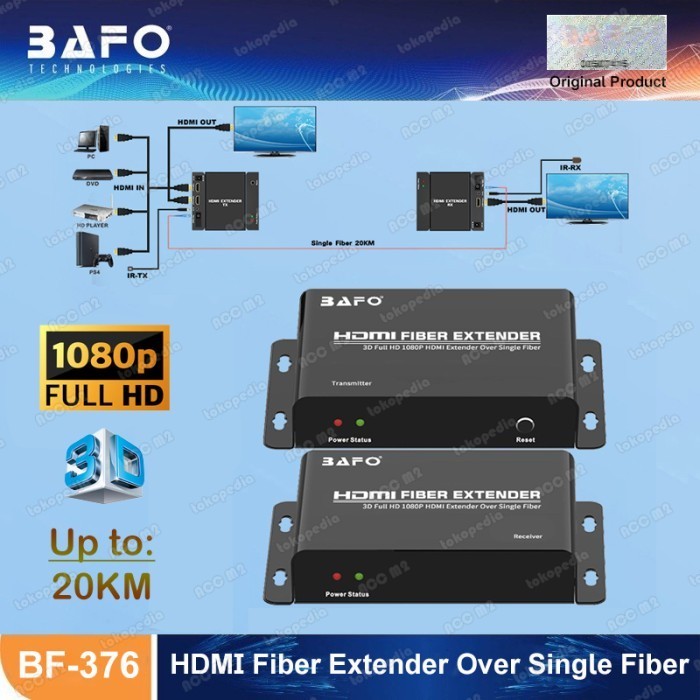 Jual HDMI Extender FO Fiber Optic Up to 20km BAFO BF-376 20.000 meter M ...