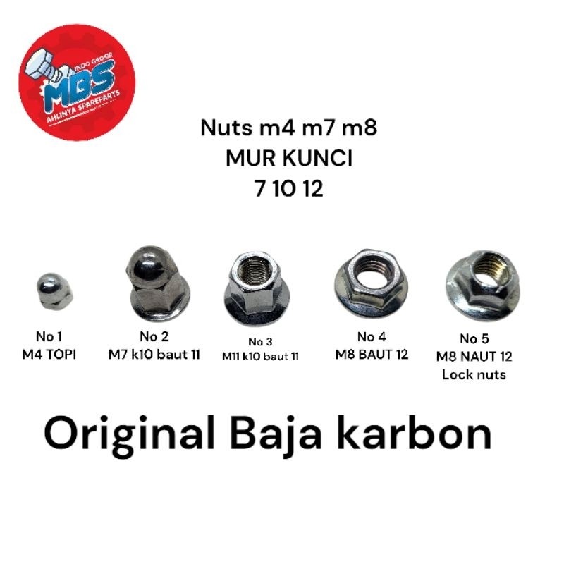 Jual BIG Nuts MUR TOPI M4 M7 M8 turup lock mur flange kunci 7 11 10 12 original COD | Shopee ...