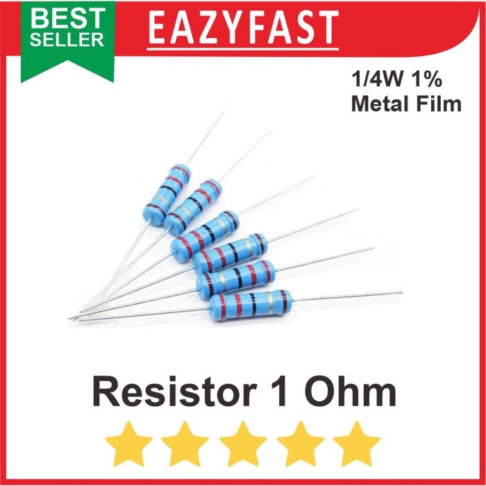 Jual Resistor R 1 R1 Ohm 1/4W 1/4 Watt Metal Film Biru DIP Toleransi 1% | Shopee Indonesia