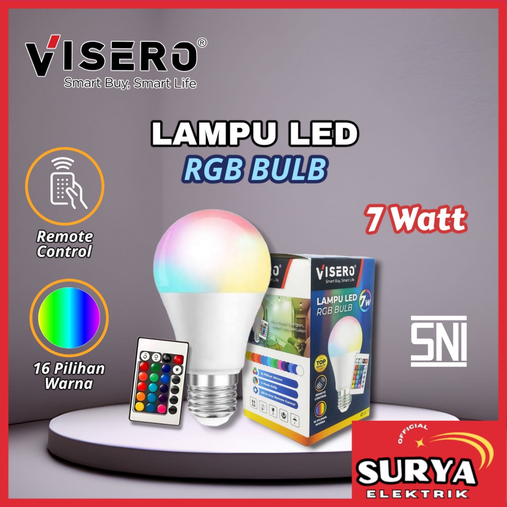 Jual Bohlam Lampu LED VISERO RGB Bulb 7W E27 16 Warna Remote Control | Shopee Indonesia