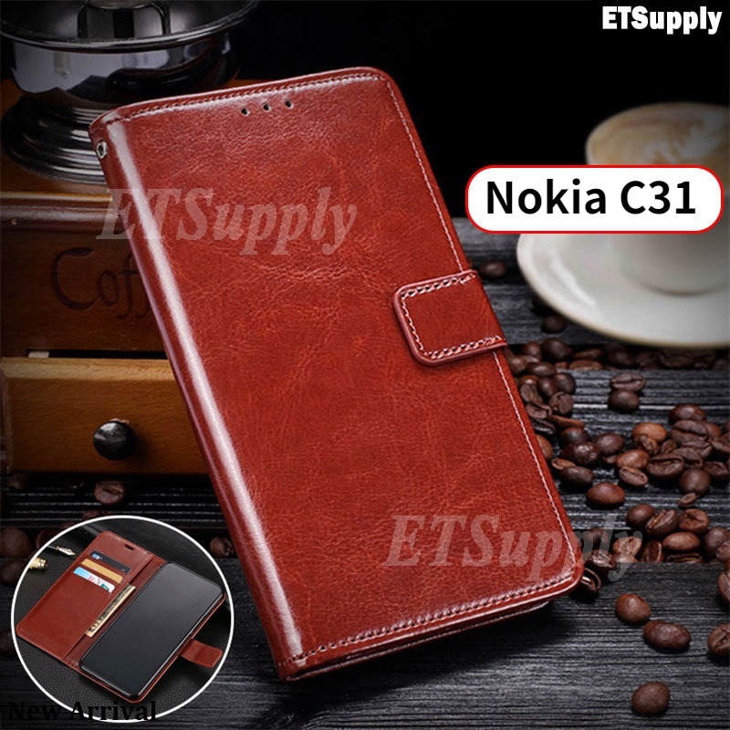 Jual Flip Case Casing HP Nokia C30 C21 G11 Plus C31 Leather Wallet Card ...