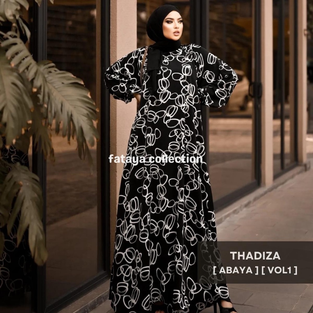 Jual Fataya Collection THADIZA Abaya Monochrome Motif Ring - Kain Silk ...